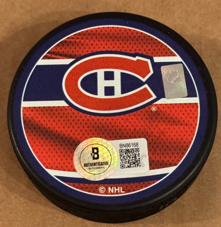 COLE CAUFIELD SIGNED MONTREAL CANADIENS REVERSE RETRO PUCK BECKETT BAS ...
