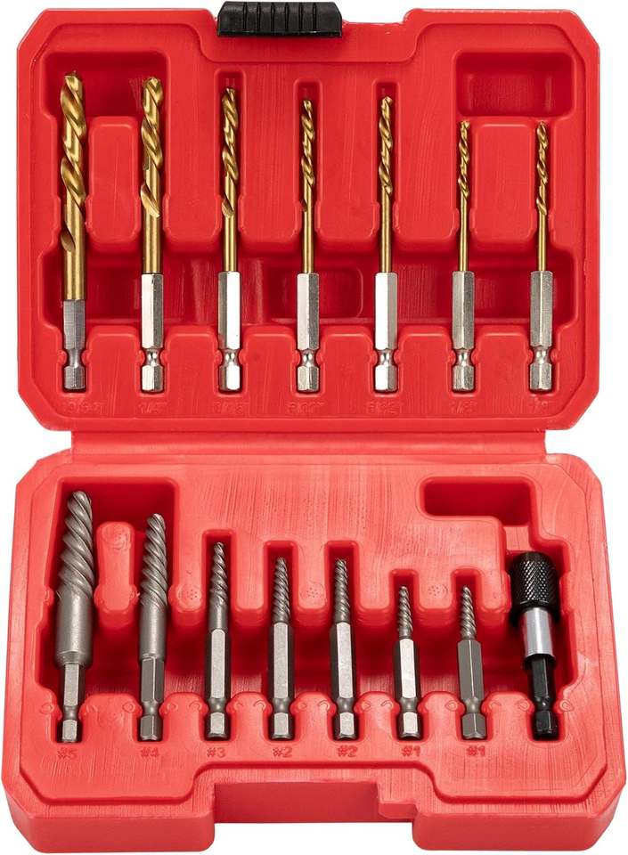 15 Pieces Screw Extractor Set 6542/4341 HSS Cobalt Left Hand Drill Bit ...
