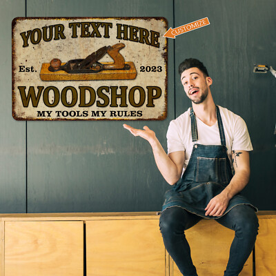 Personalized Woodshop Sign Carpentry Decor Woodworker Man Cave Tool ...
