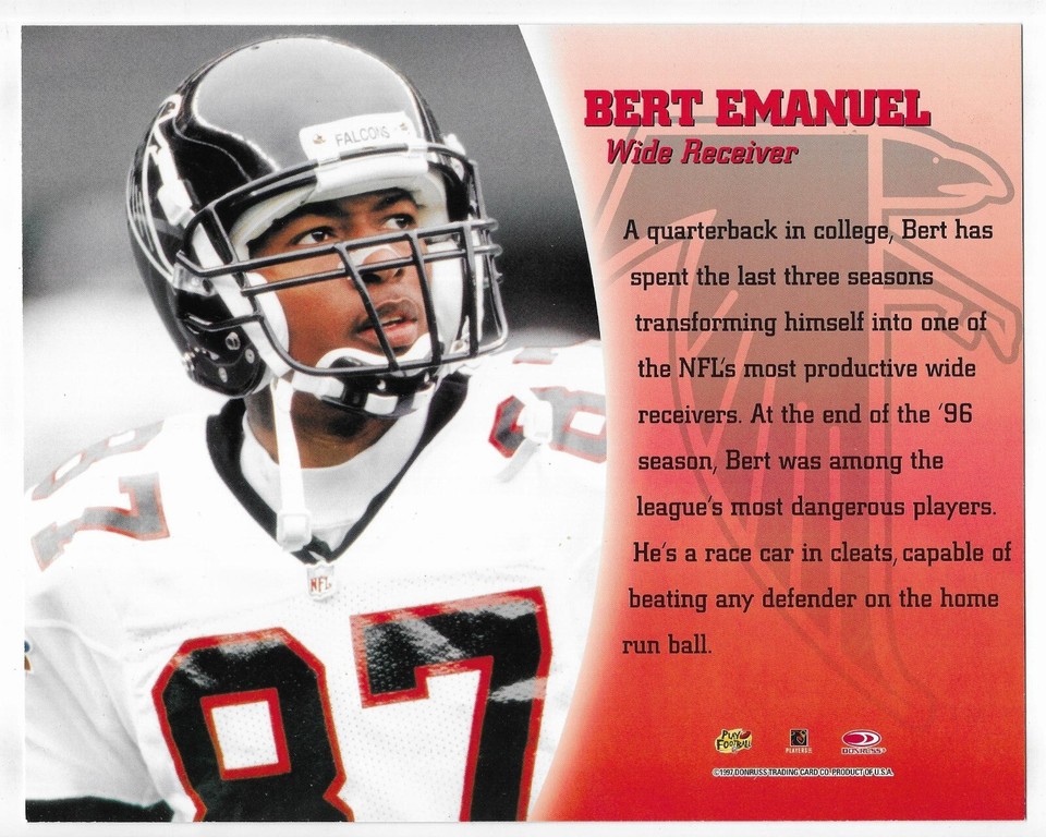 Bert Emanuel 1997 LEAF NFL SIGNATURE SERIES 8x10 AUTOGRAPH CARD Falcons ...