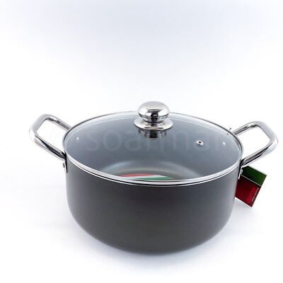 Domo Cast Aluminum Stock Pot Pan with Glass Lid 11 In Made in Italy ...