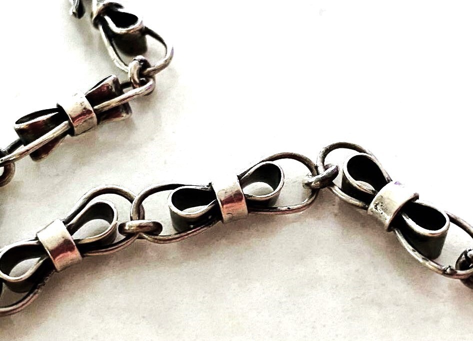 Vintage Bow Link Chain Necklace Sterling Silver - Gem