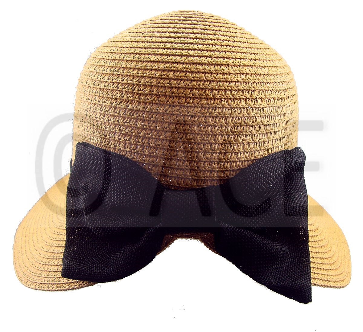 Womens Straw Summer Hats Ladies Wide Brim Stylish Black Bow Detail Sun