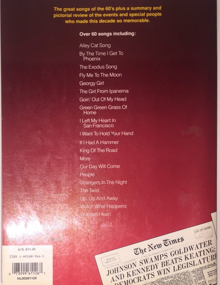 Songs Of The 60s Decade Series Song Book Piano Guitar Vocal Sheet Music ...