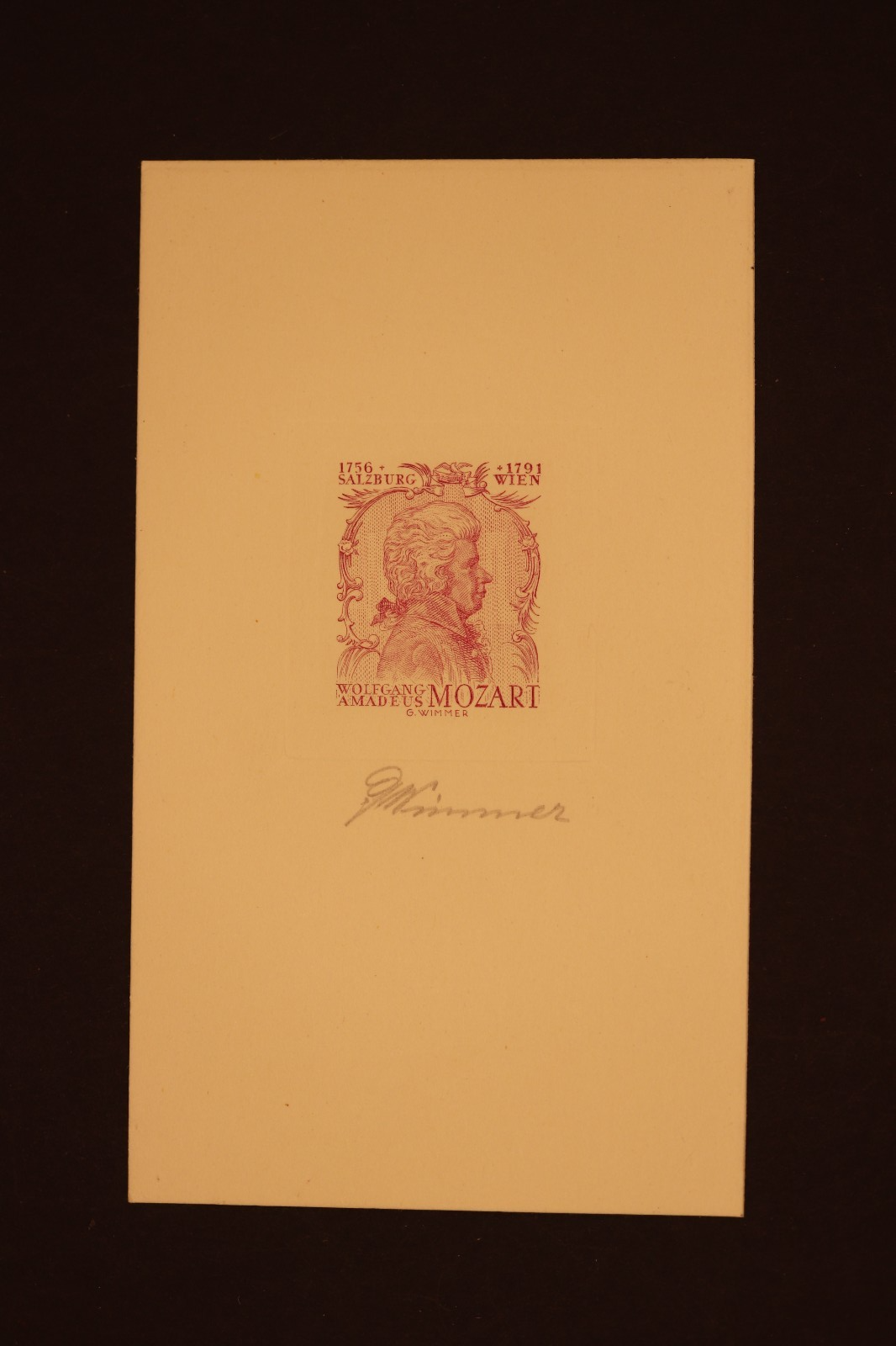 WOLFGANG AMADEUS MOZART SALZBURG WIEN SIGNED ESSAY STAMP SIGNED G ...