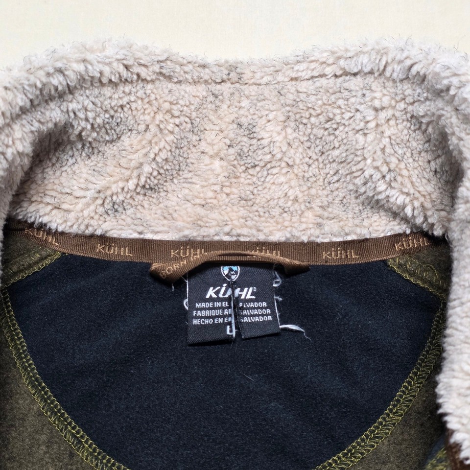 KUHL Alpenwurx Men Fleece Jacket Sherpa Collar Brown Patches Full Zip ...