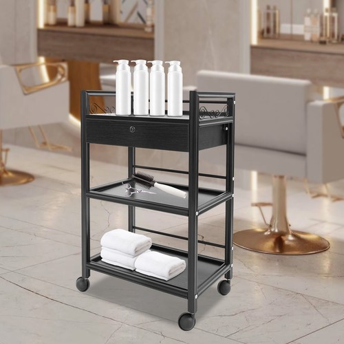 3-tier Salon Cart w/ Drawer Salon Storage Cart Rolling Tray SPA Beauty ...
