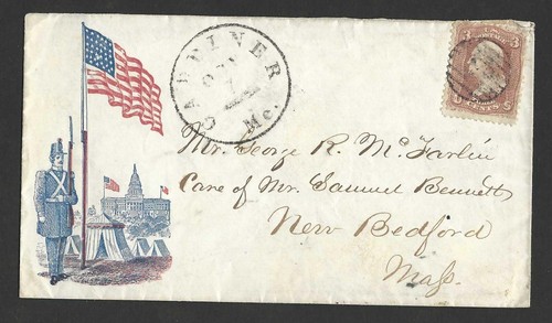 US 1862 CIVIL WAR PATRIOTIC COVER & UNION FLAG MAINE TO BEDFORD ...