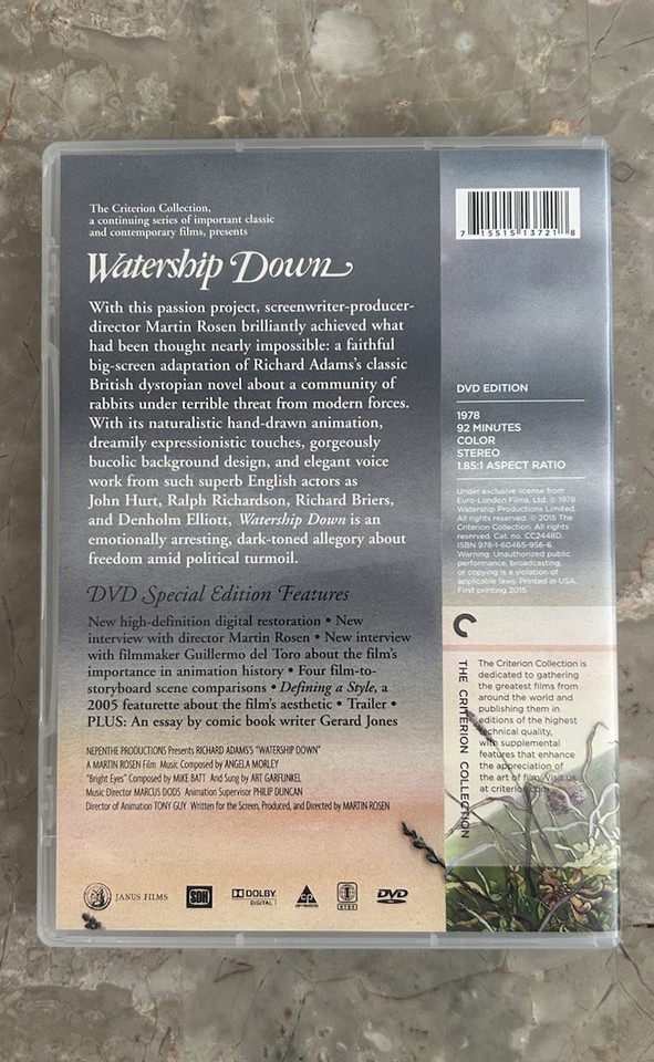 Watership Down Criterion DVD OOP 1978 Animation | John Hurt Voices ...