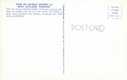 Postcard Marble Quarry West Rutland Vermont | eBay