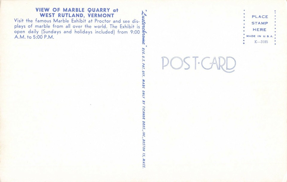 Postcard Marble Quarry West Rutland Vermont | eBay