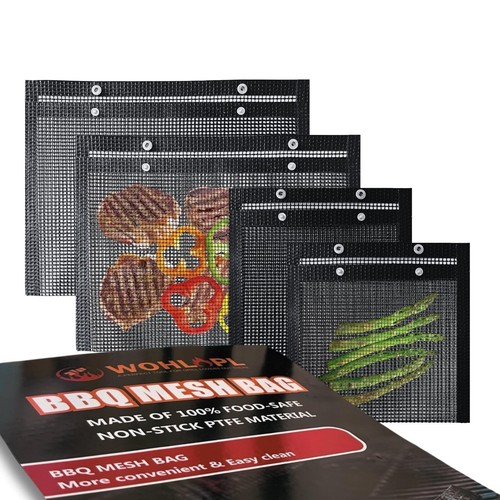 Grill Bags - Reusable Non-Stick BBQ Mesh Grill Bags, 4 Pieces Large ...