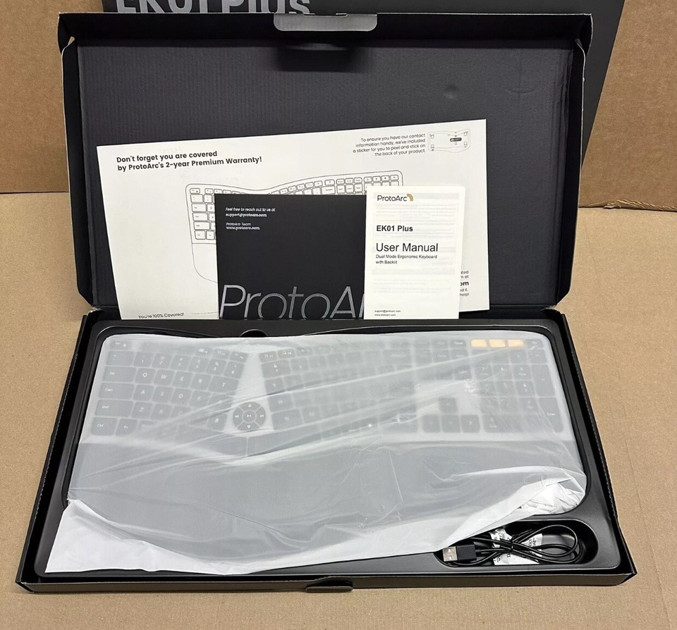 ProtoArc EK01 Plus Backlit Wireless Ergonomic Workspace Keyboard Mouse ...