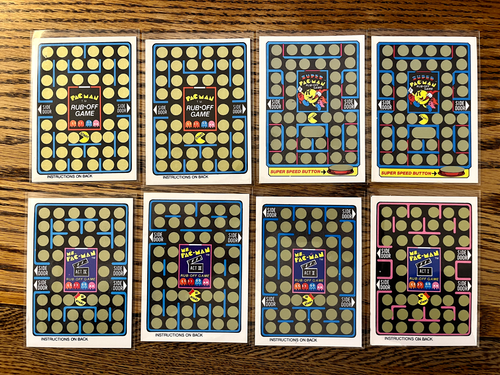 Fleer Pac Man Ms. Pac Man Super Pac-Man Set of 8 Rub Off Game Cards ...