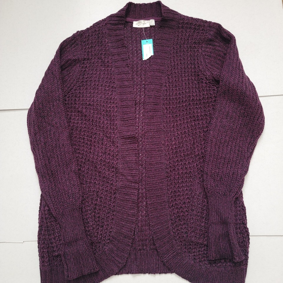 Womens Sweater Stitch Fix Cardigan Knit Open Front Pockets Dark Purple ...