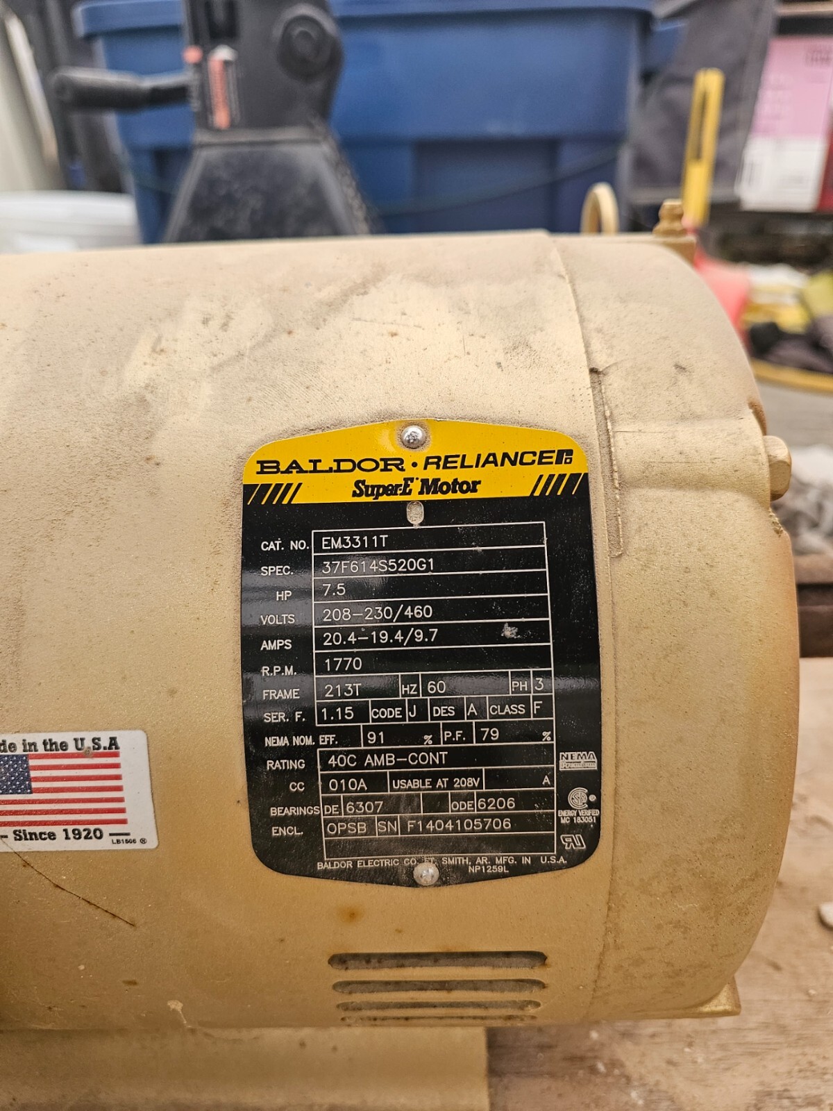 Baldor 7.5 HP Motor 37F614S520G1 CAT. NO. EM3311T | eBay
