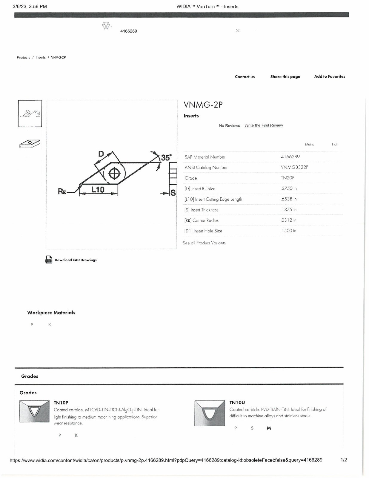 VNMG1604082P VNMG-2P Carbide Insert Coated Negative Lock Pin Widia ...
