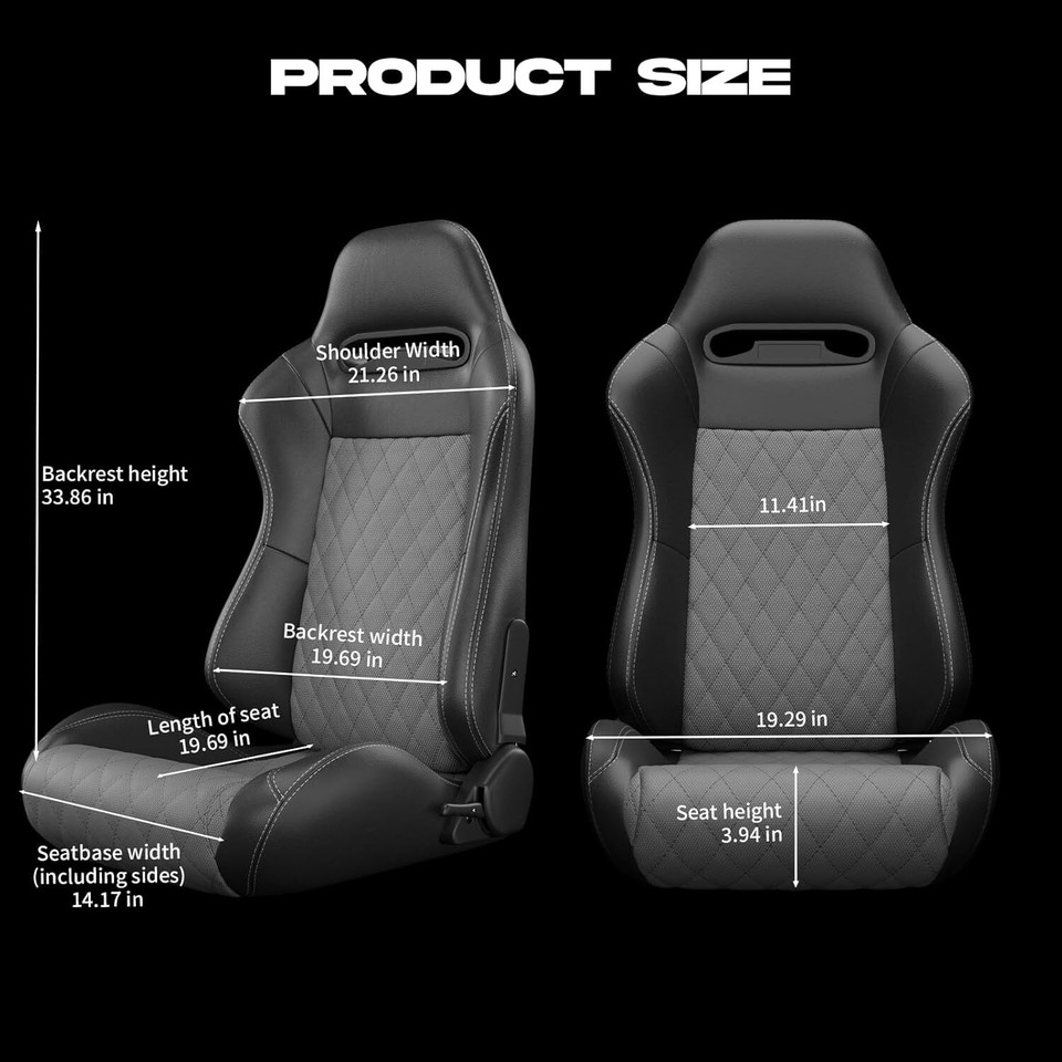 2PCS Adjustable Universal Racing Seats w/ Sliders, Bucket Seats for ...