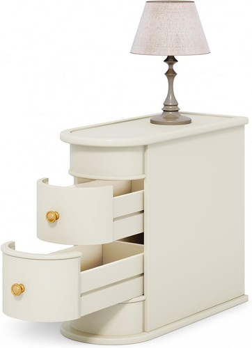 LITTLE TREE End Table, Off-White Wooden Side Table with 2 Drawers, for ...