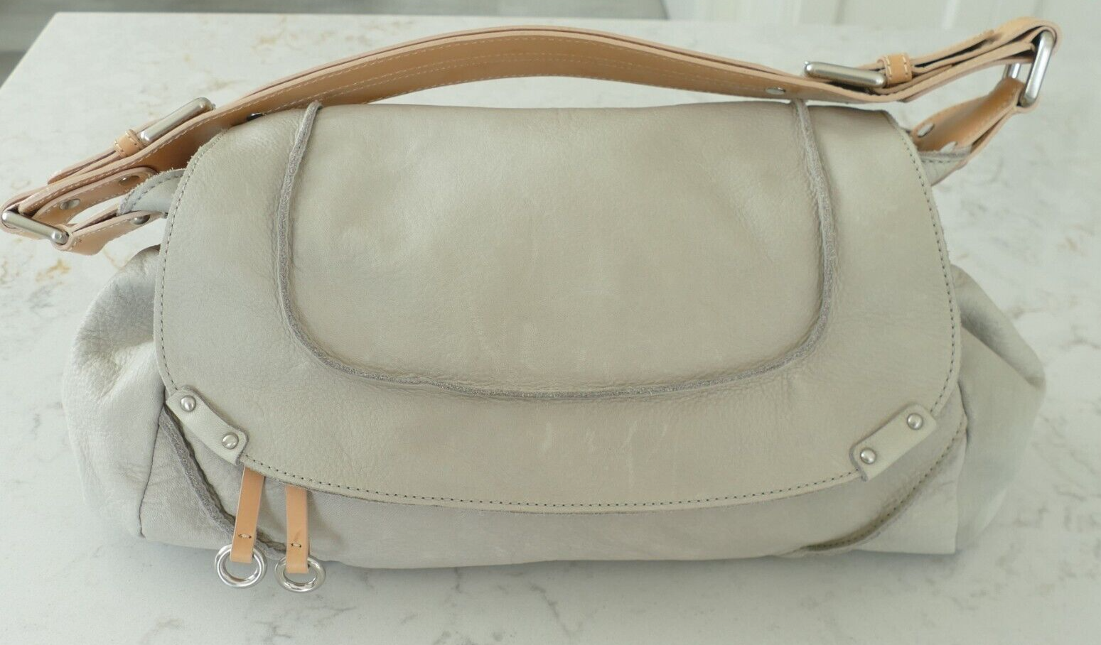 Kenneth Cole Light Gray Soft Leather Handbag Hang Glide Large Flap ...