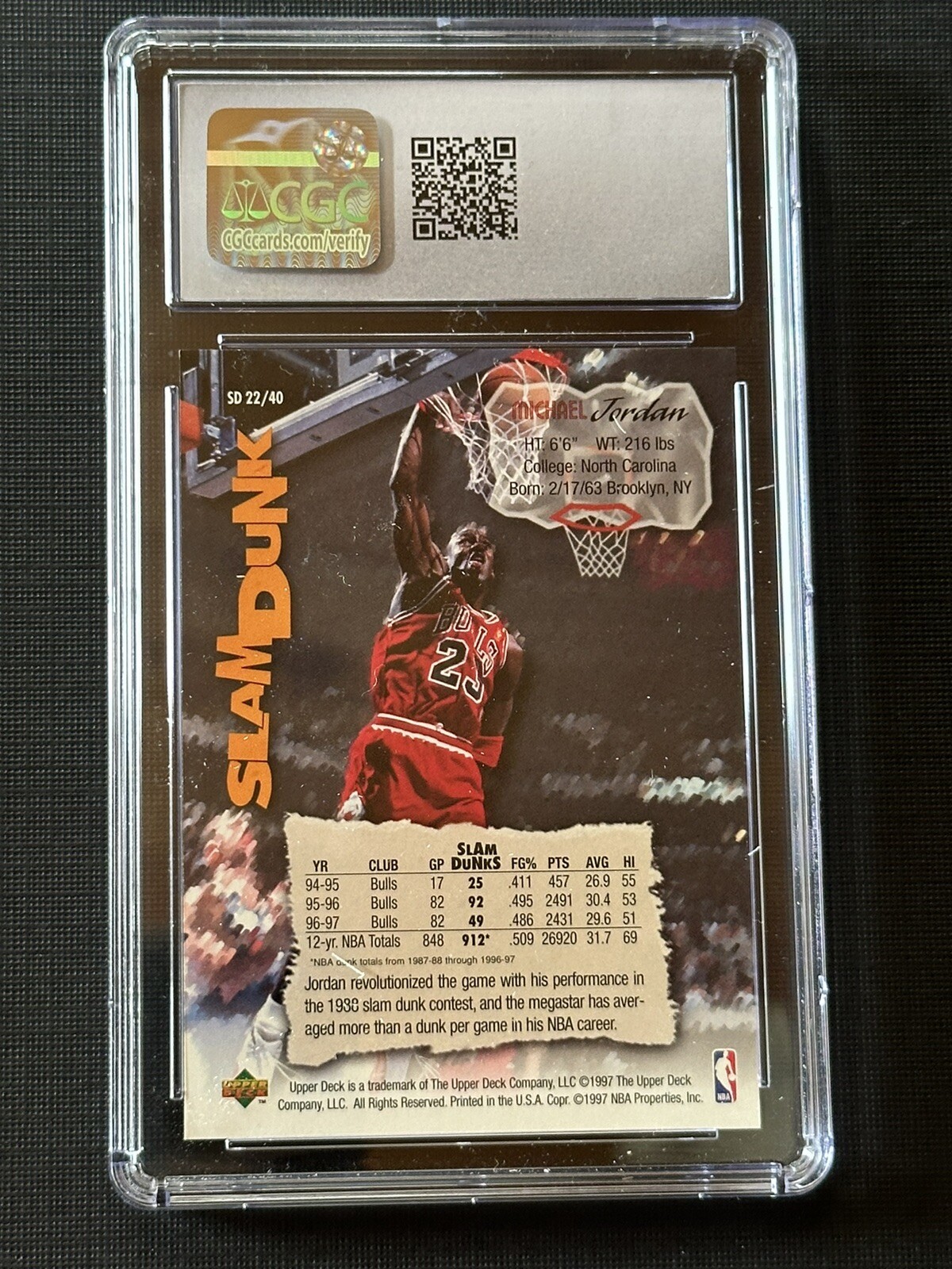 1997-1998 Upper Deck Michael Jordan Slam Dunk SD 22 CGC 8.5 NM-MT+ | eBay