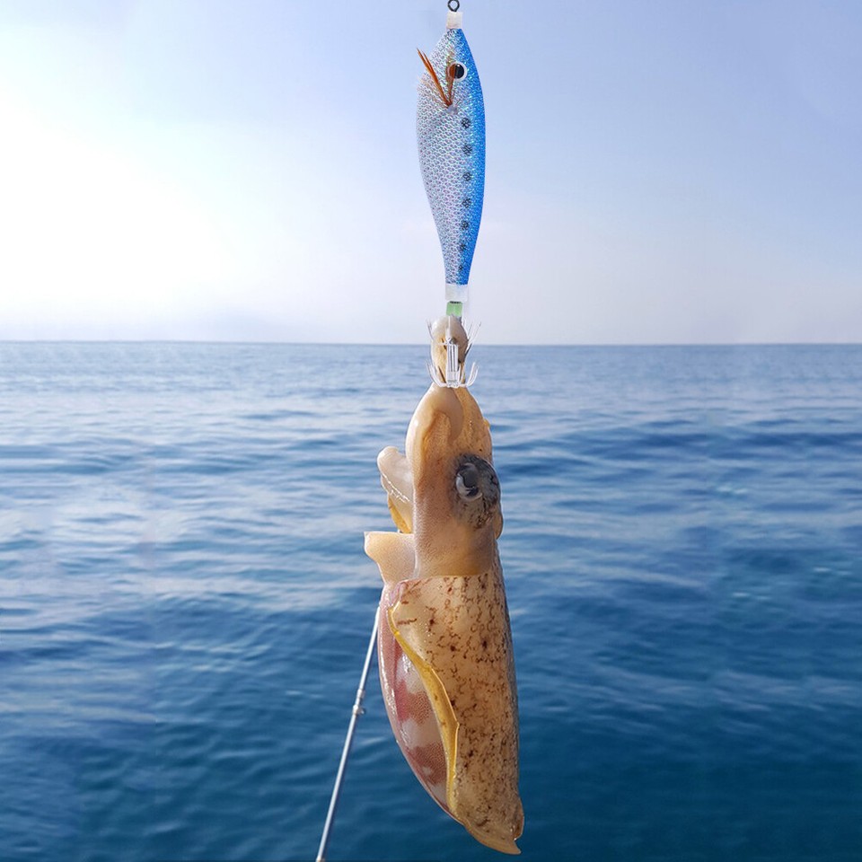HOT Artificial Squid Jigging Eging Wood Shrimp Hooks Glowing Squid ...