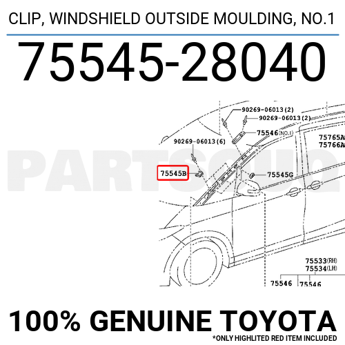 7554528040 Genuine Toyota CLIP, WINDSHIELD OUTSIDE MOULDING, NO.1 75545 ...