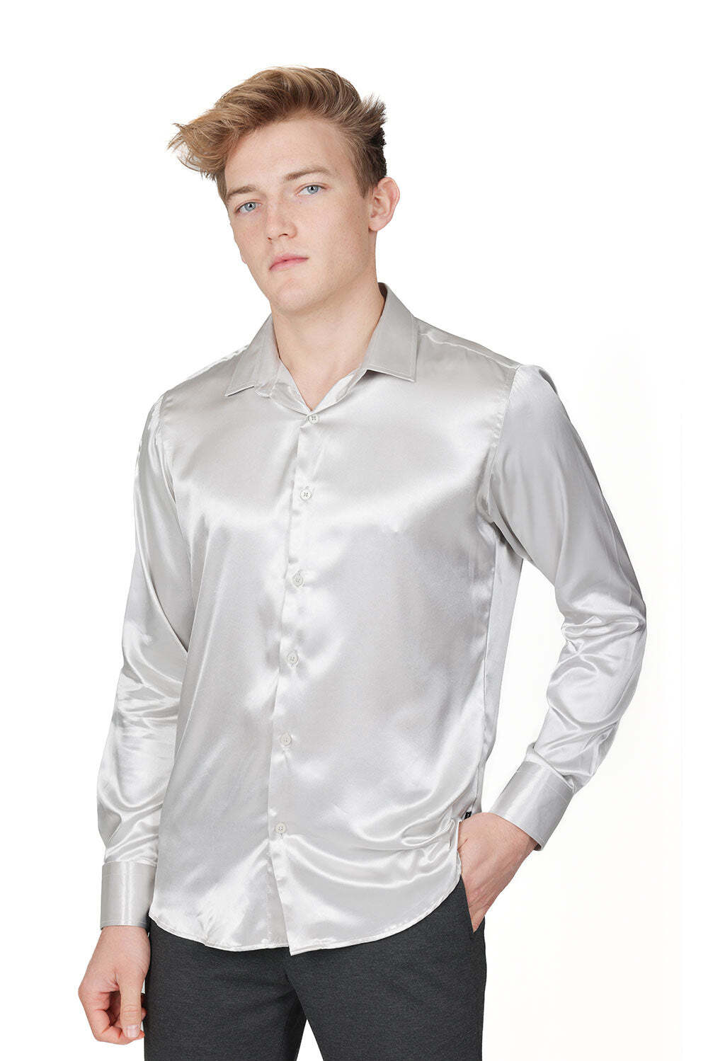 BARABAS Mens Luxury Metallic Long Sleeve Button Down Shiny shirts B312 ...