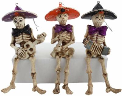 SET OF 3 DAY OF THE DEAD SKELETON MUSICIANS HALLOWEEN SHELF SITTER ...