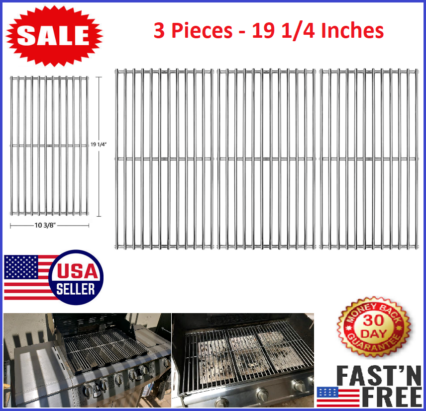 3-Pcs 19 1/4" SS Outdoor BBQ Cooking Grid Grates for Nexgrill 720-0025 ...