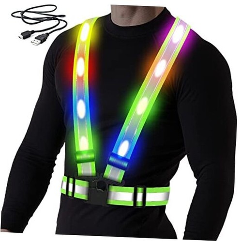 LED Reflective Vest, USB Rechargeable Reflective Running Gear Colorful ...