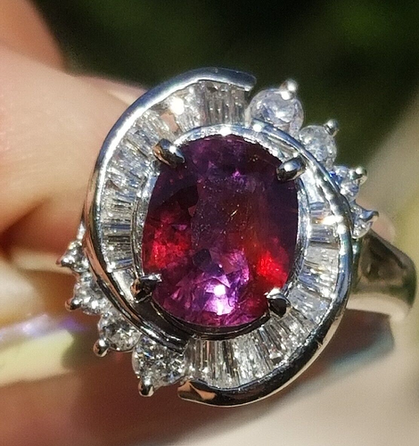 Vintage Natural Rare NON Heated Red Purple Ruby Diamond platinum ring ...