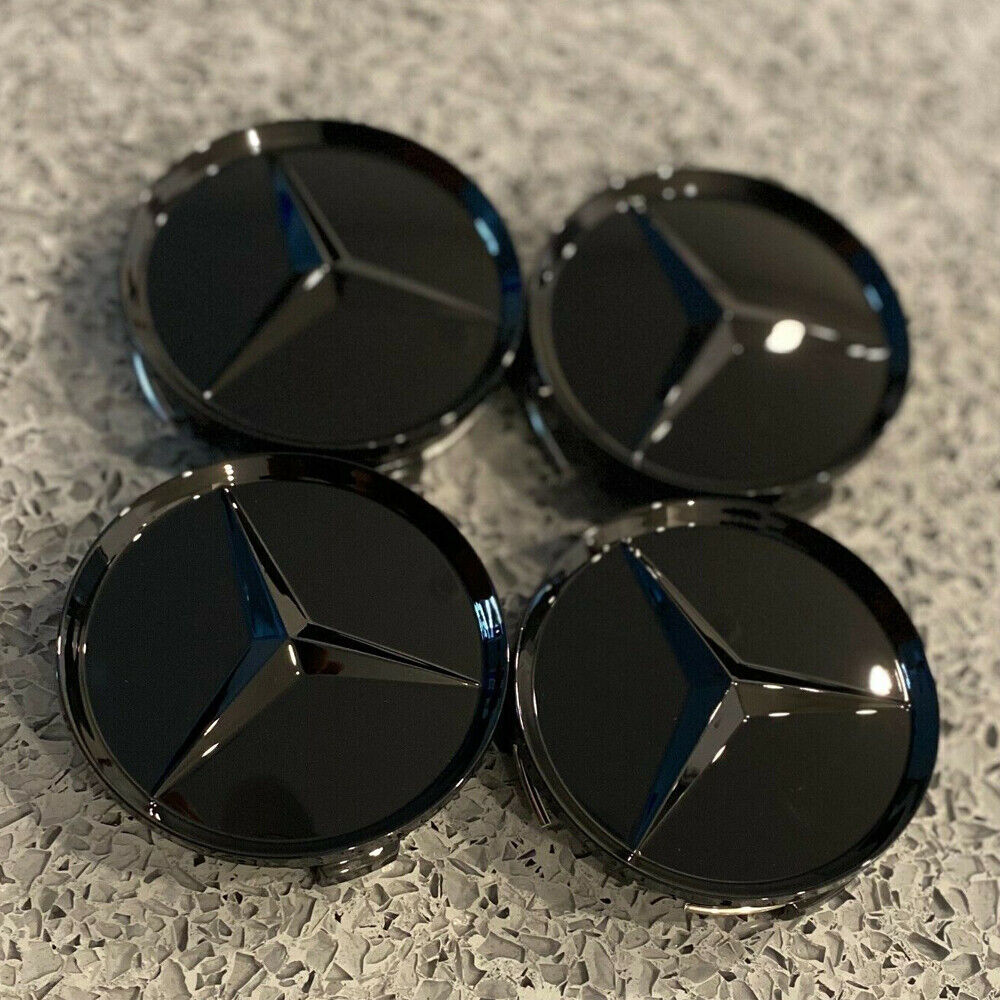 4x FOR Wheel Center Caps 75mm Glossy BLACK Rim Emblem Hubcap Cover 3 ...