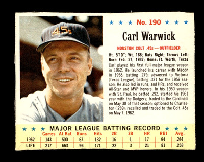 1963 Jello / Jell-O #190 - Carl Warwick Colt 45's (Authentic) | eBay