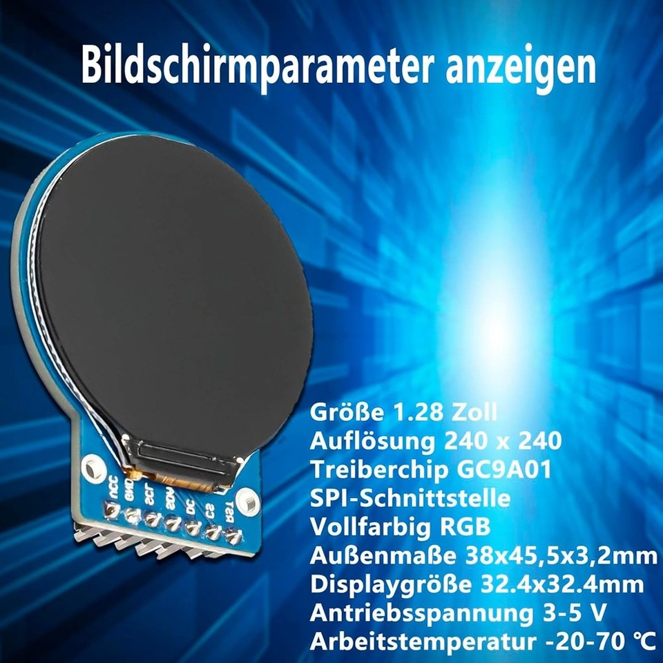 1,28 Runder TFT-Bildschirm für RGB IPS 240 X 240 Auflösung SPI ...