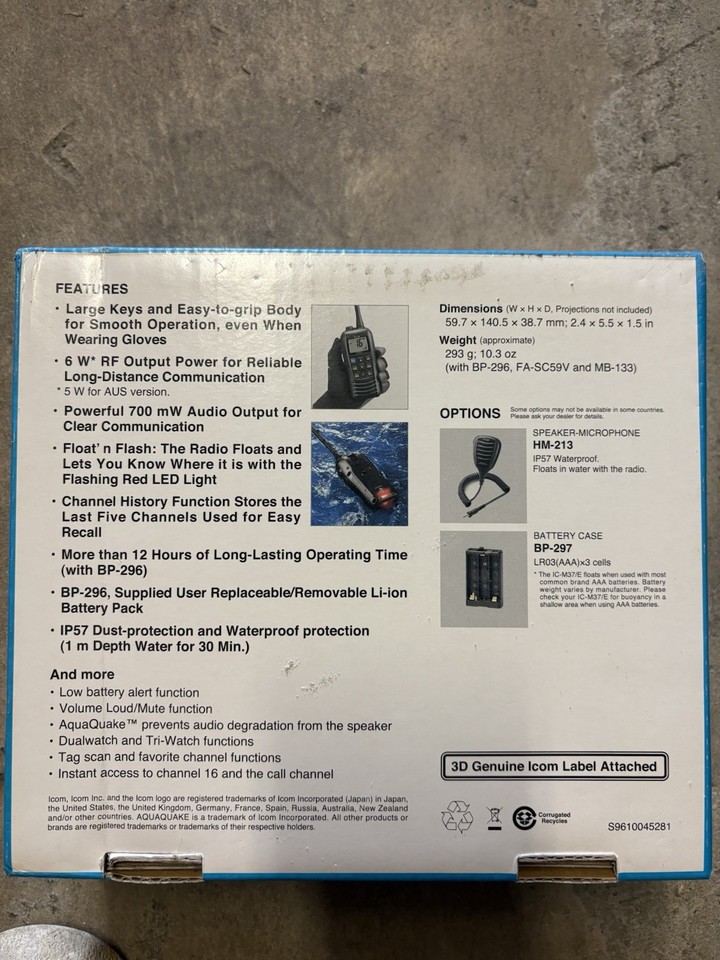 Icom IC‑M37 Handheld VHF Marine Radio – Floating Waterproof – NEW | eBay