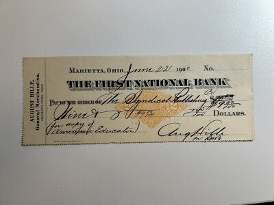 RN-X7 - First National Bank - Bank Check - Marietta OH - 1900 | eBay