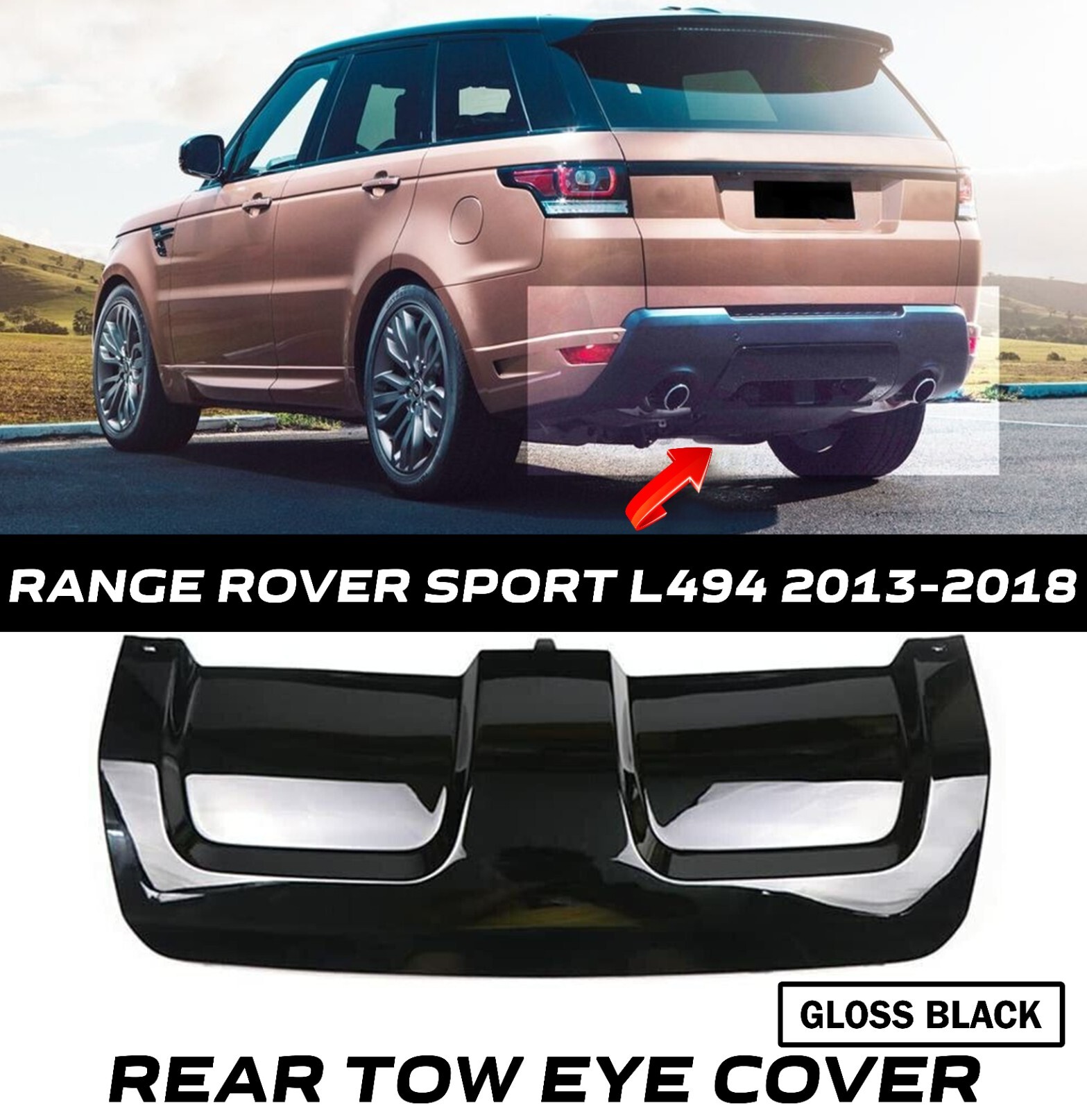 FOR RANGE ROVER SPORT REAR BUMPER DIFFUSER PANEL TOW EYE COVER GLOSS ...