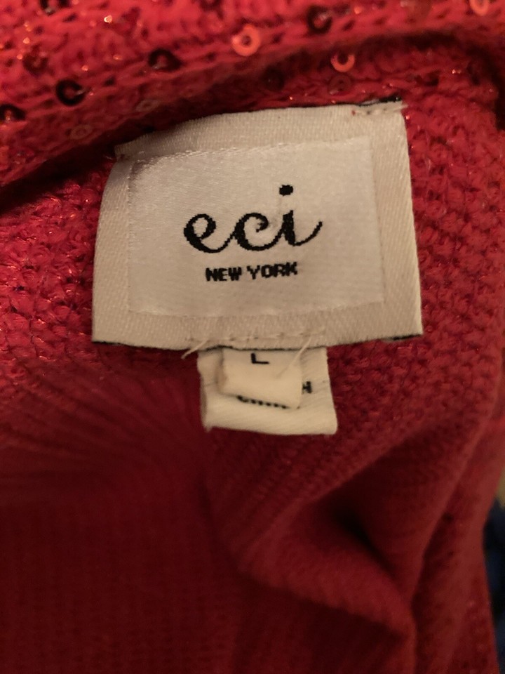 Eci New York Red Sequin Sweater Jeweled Button Up Jacket Size Large ...