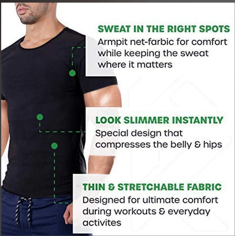 Men's Sauna Shirt Heat Trapping Sweat Suit, Gym T-Shirt Workout Tank ...