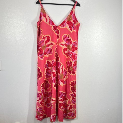 LOFT Textured Linen Blend Maxi Dress Floral Print Strappy Casual ...