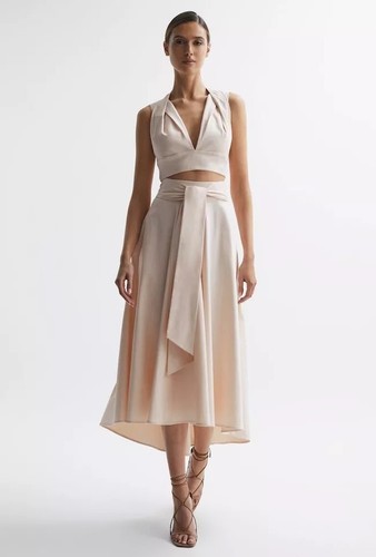 REISS Rebecca Fitted High Rise Maxi Midi Skirt in Nude UK Size 12 | eBay