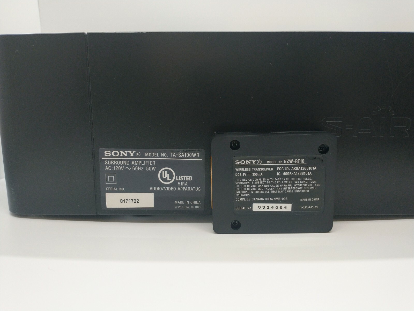 SONY S-AIR TA-SA100WR Wireless Surround Sound Amplifier + EZW-RT10A ...