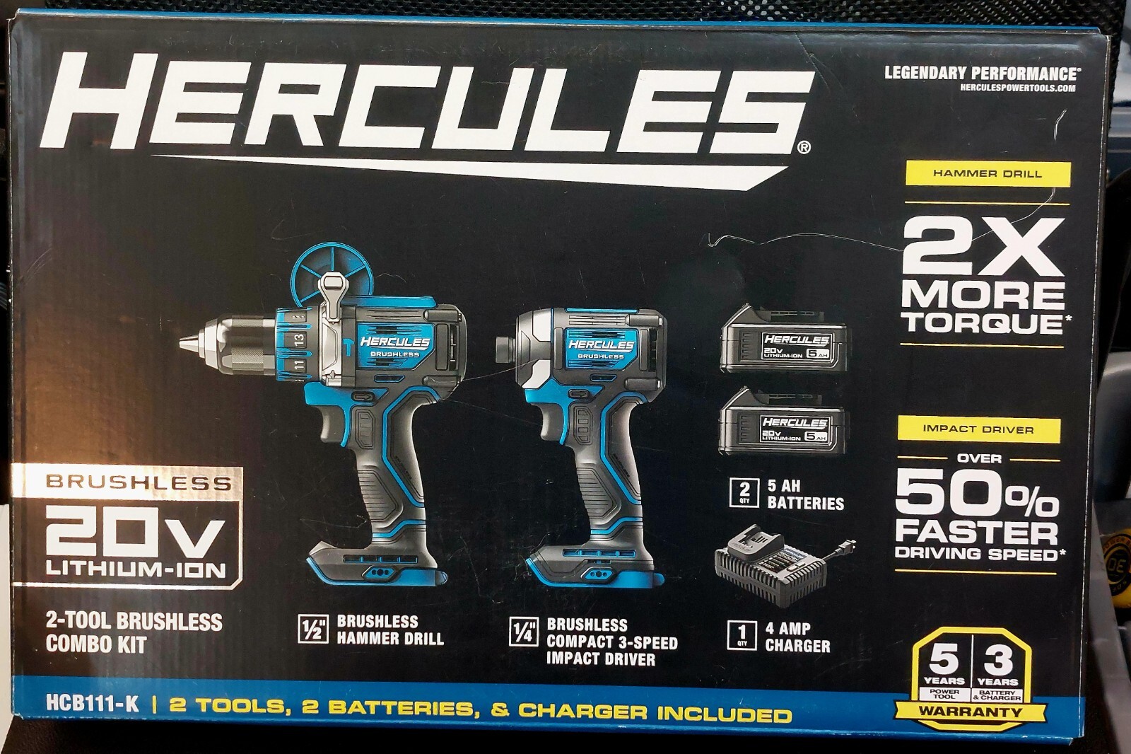 HERCULES HCB111-K - 20V Lithium-Ion 2-Tool 2-Batteries Brushless Combo ...