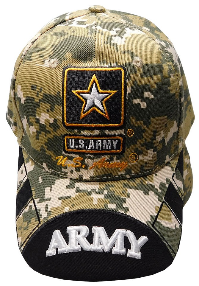 U.S. Army Star Black Bill Camo Camouflage Digital Embroidered Cap ...