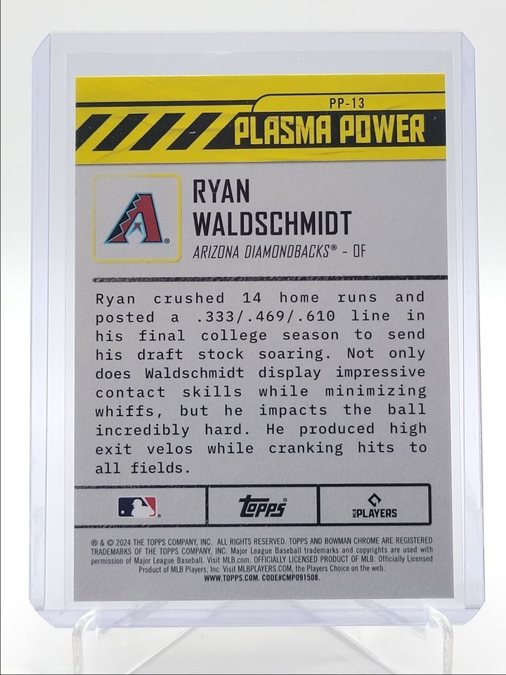 RYAN WALDSCHMIDT 2024 BOWMAN CHROME DRAFT PLASMA POWER BASEBALL Q3573 ...