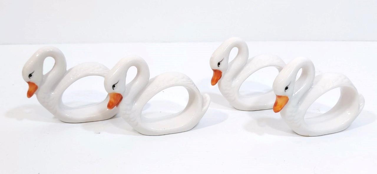 Set of 4 SWAN NAPKIN RINGS White Bone China with Orange Bills 2.75" | eBay