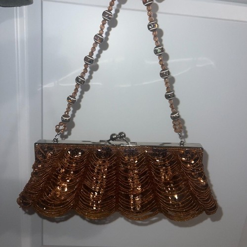 Copper Bright Bronze color beaded evening party purse handbag | eBay