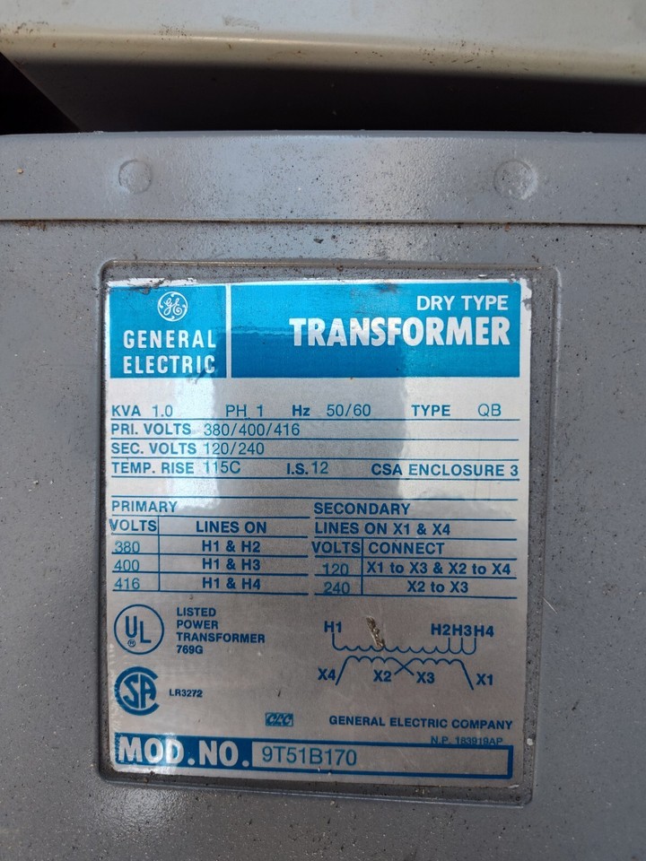 Ge 9 T51 B170 1 Kva Dry Type Qb Transformer (1 Ph, 380/400/416 V ...