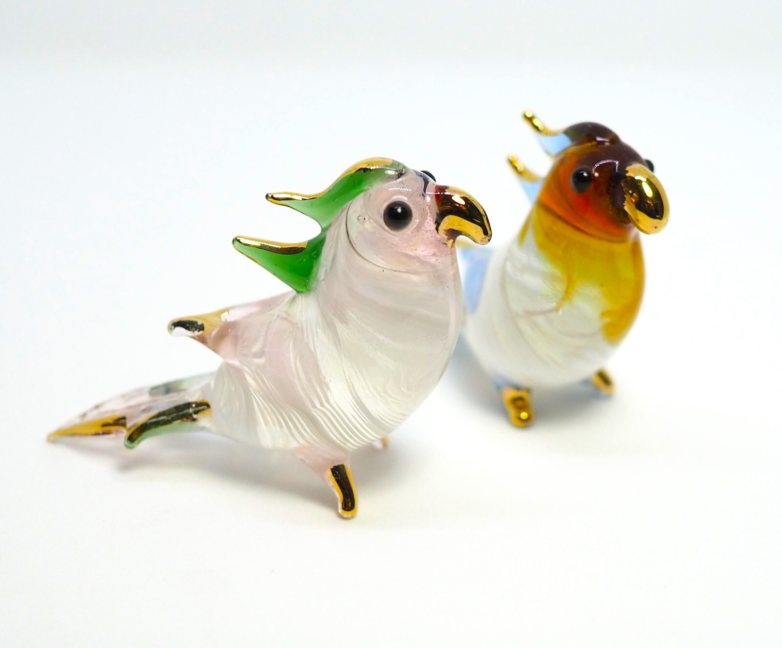 Pair of Cockatoo (2pcs) Parrot figurine hand blown Art Glass cockatiel ...